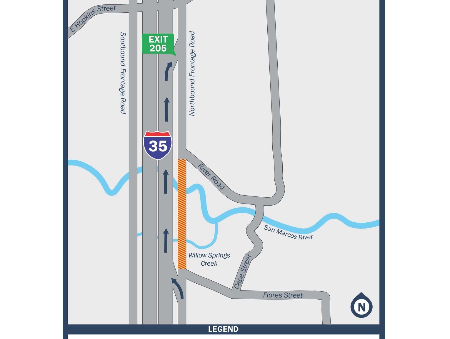 Portion of Interstate 35 frontage road to close beginning Tuesday