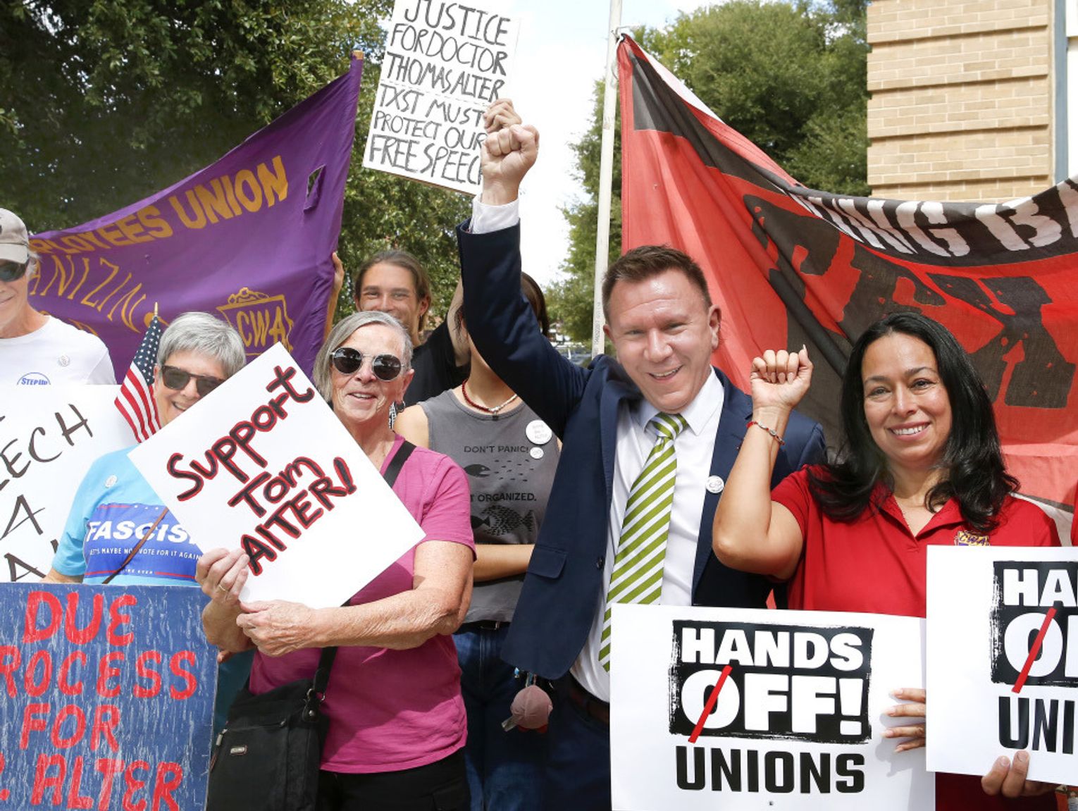 Rally in support of fired Texas State professor Alter