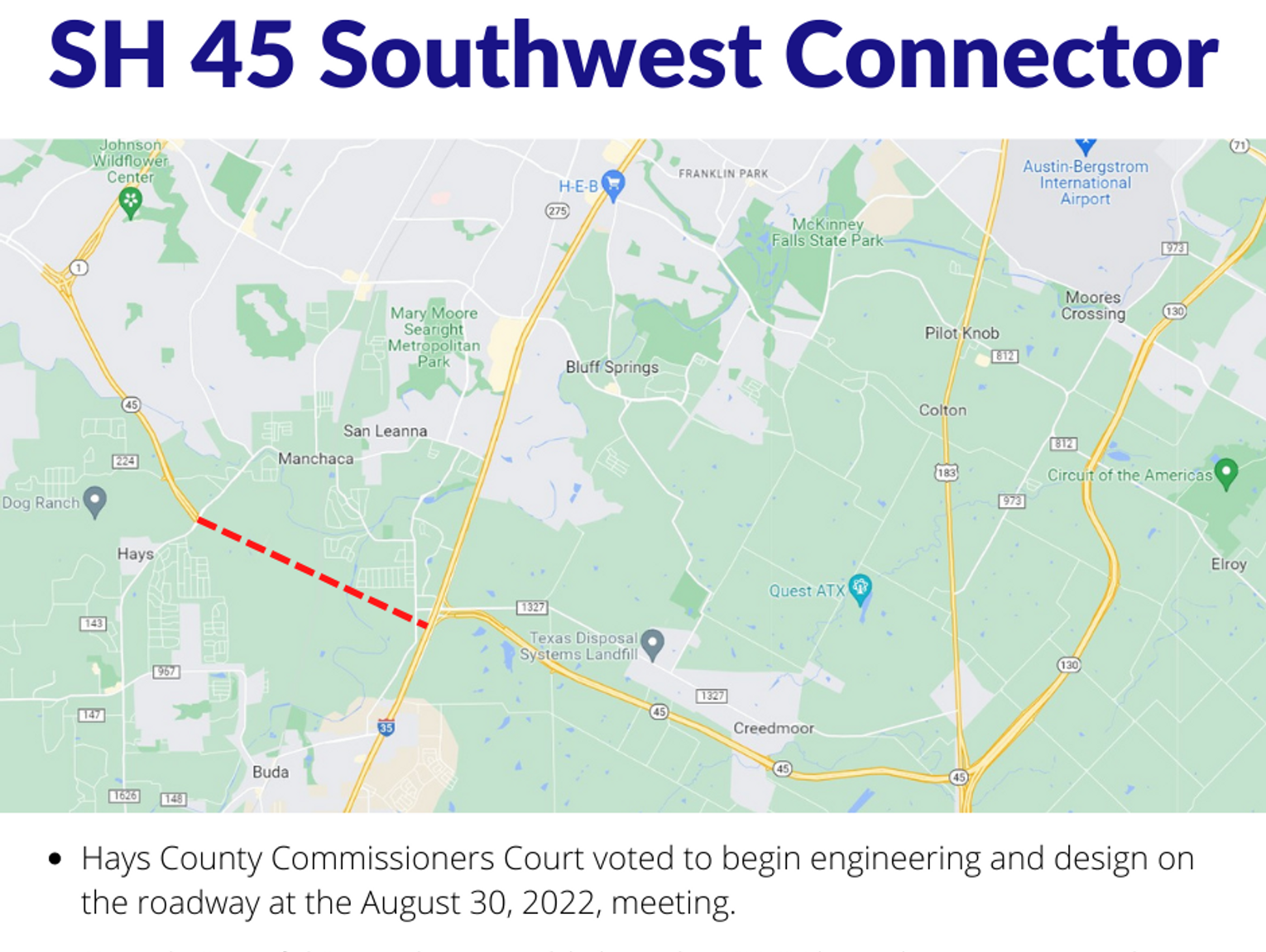 State Highway 45 Southwest connector heads into design phase